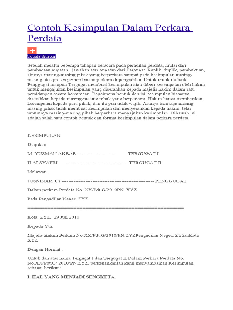 Contoh SKEMA Membuat Kesimpulan Dalam Perkara Perdata | PDF | Hukum