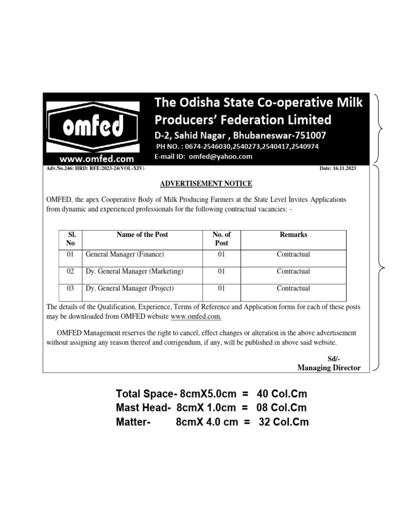 Detailed Notification OMFED Various Posts Recruitment 2023 | PDF ...