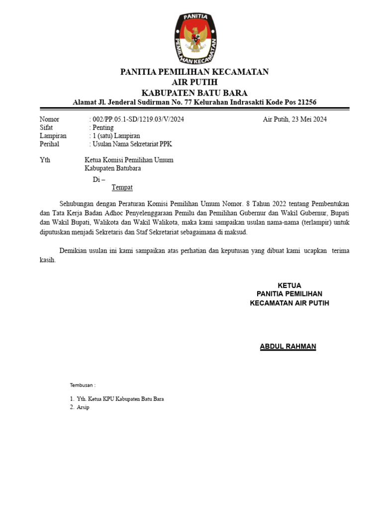 Contoh Format Surat Usulan Sekretariat | PDF