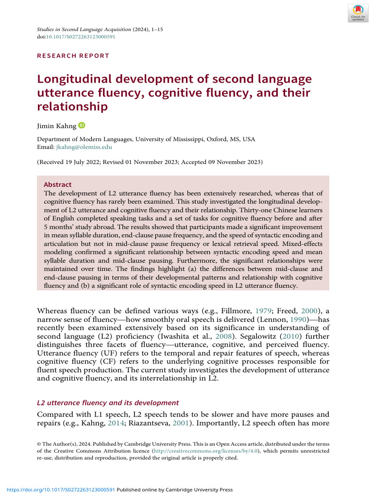 Longitudinal Development of Second Language Uttera | PDF | Fluency | Second Language