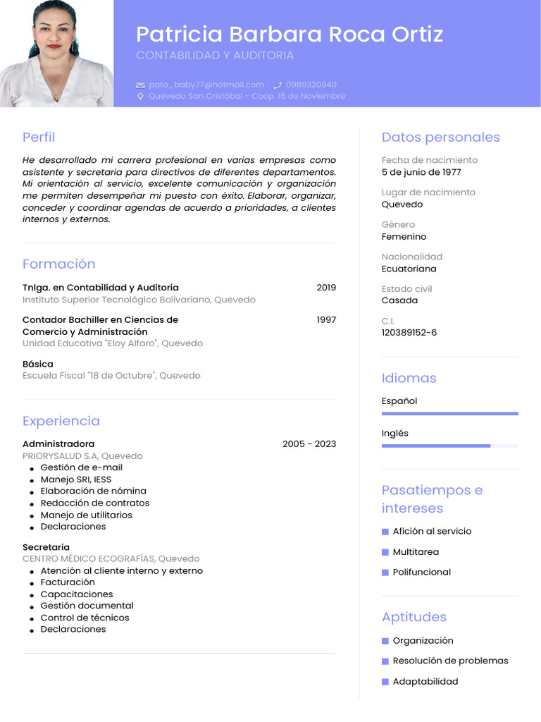 CV Patricia Barbara Roca Ortiz | PDF | Contabilidad | Contador
