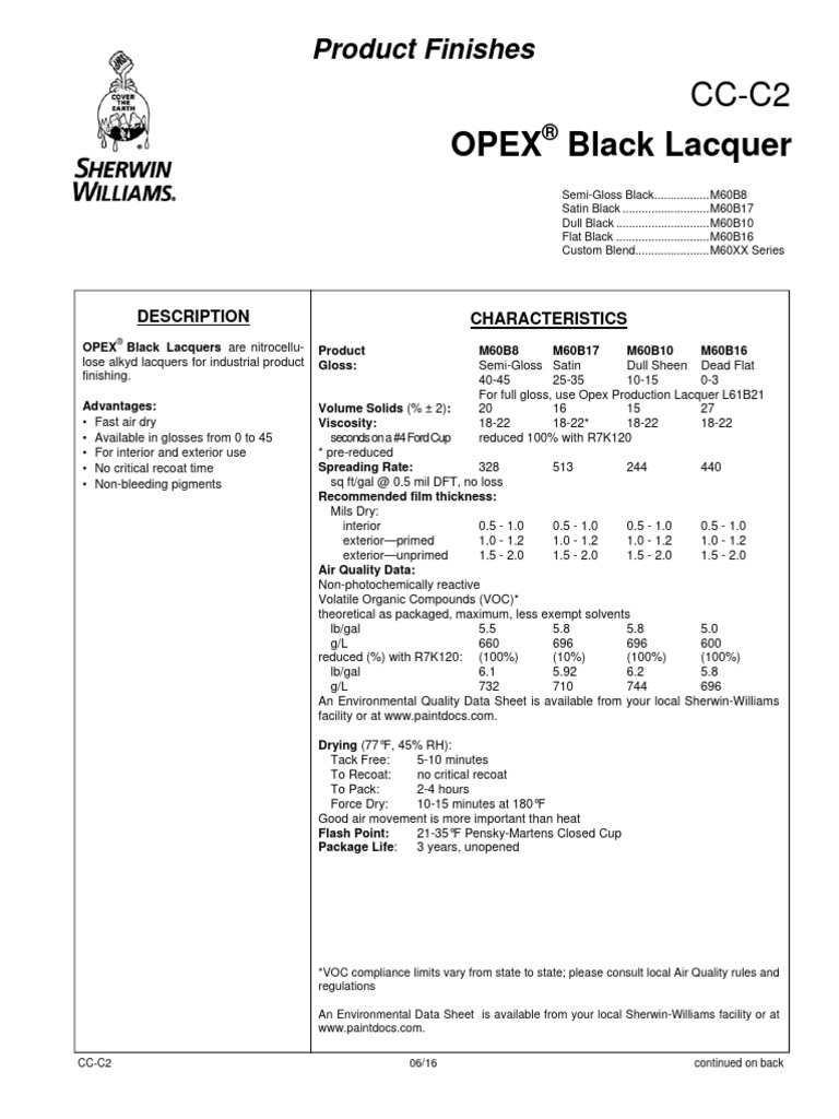 Sherwin Williams Opex Black Lacquer PDS EN CC-C2 | PDF | Materials ...