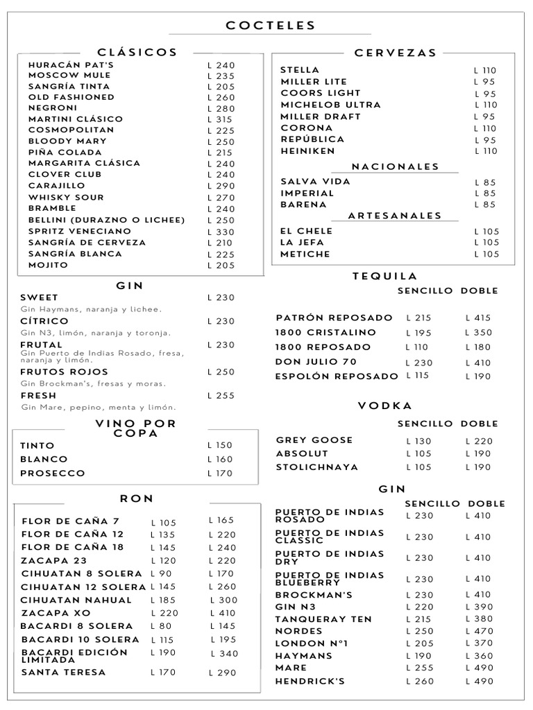 Menu Pat's 2023 | PDF | Cócteles | Bebidas Destiladas