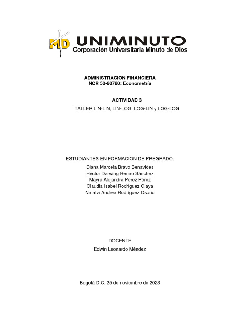ACTIVIDAD 3 TALLER LIN-LIN, LIN-LOG, LOG-LIN y LOG-LOG | PDF