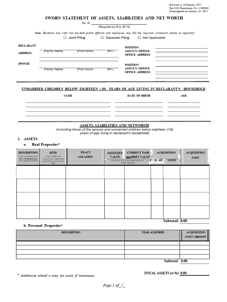 SALN Form 2015-Fillable | PDF | Net Worth | Economies
