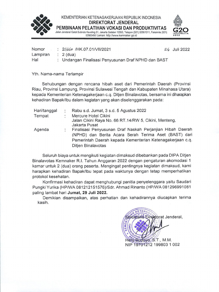Und 3-5 Agustus 2022 - Finalisasi Penyusunan Draf NPHD Dan BAST | PDF