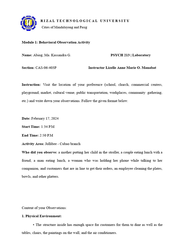 Activity 2 Observational Method | PDF | Behavior | Social Psychology