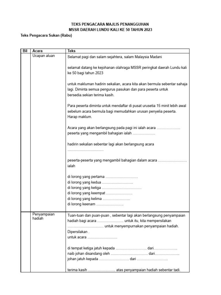 Teks Emcee Sukan | PDF
