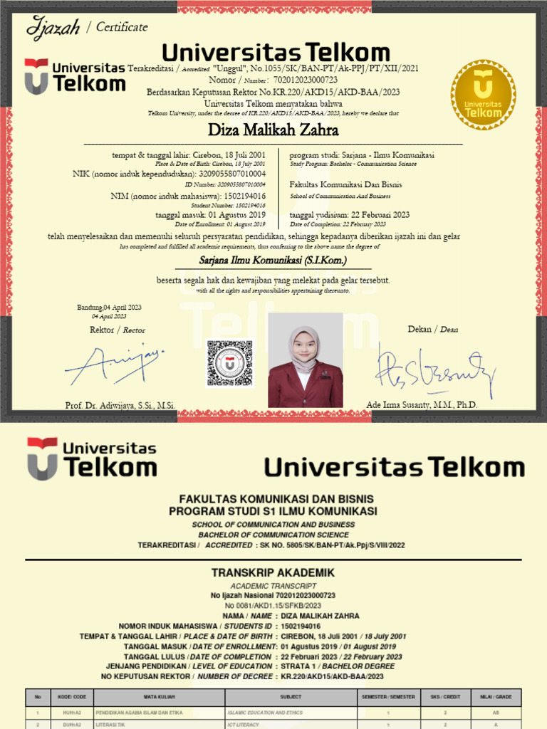 Ijazah Dan Transkrip Nilai | PDF