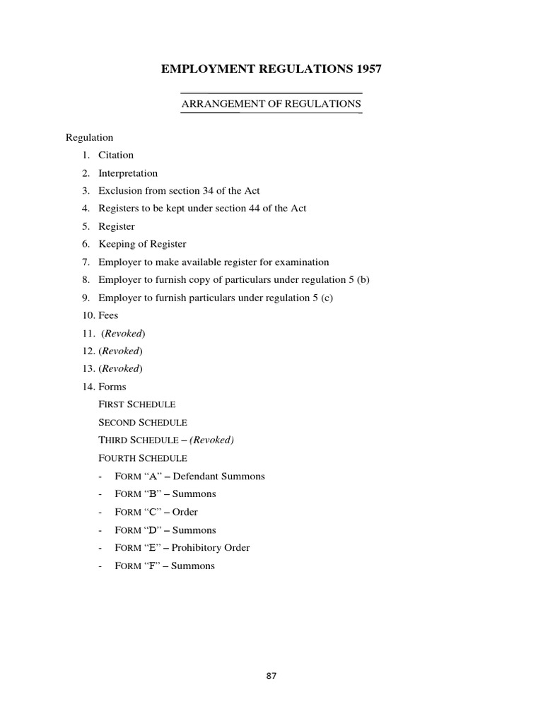 Employment Regulations Overview 1957 | PDF | Overtime | Employment