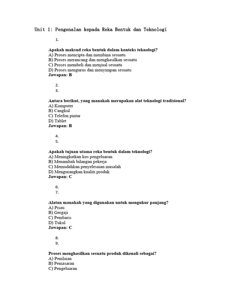 Contoh Soalan RBT Tahun 6 Dan Skema Jawapan | PDF