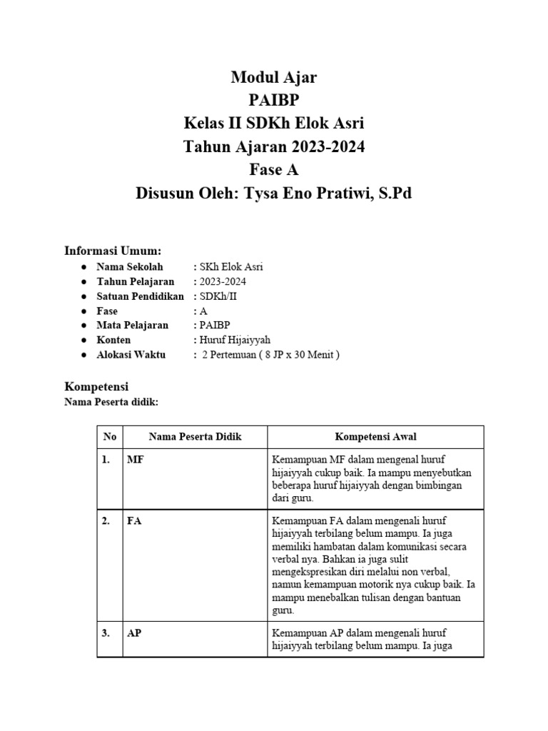 Modul Ajar Word Kelas II SDKH | PDF