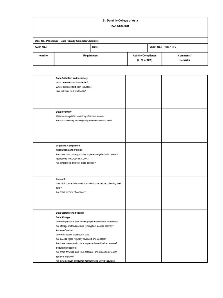Data Privacy Checklist | PDF | Privacy | Information Privacy Data Privacy Checklist | PDF | Privacy | Information Privacy