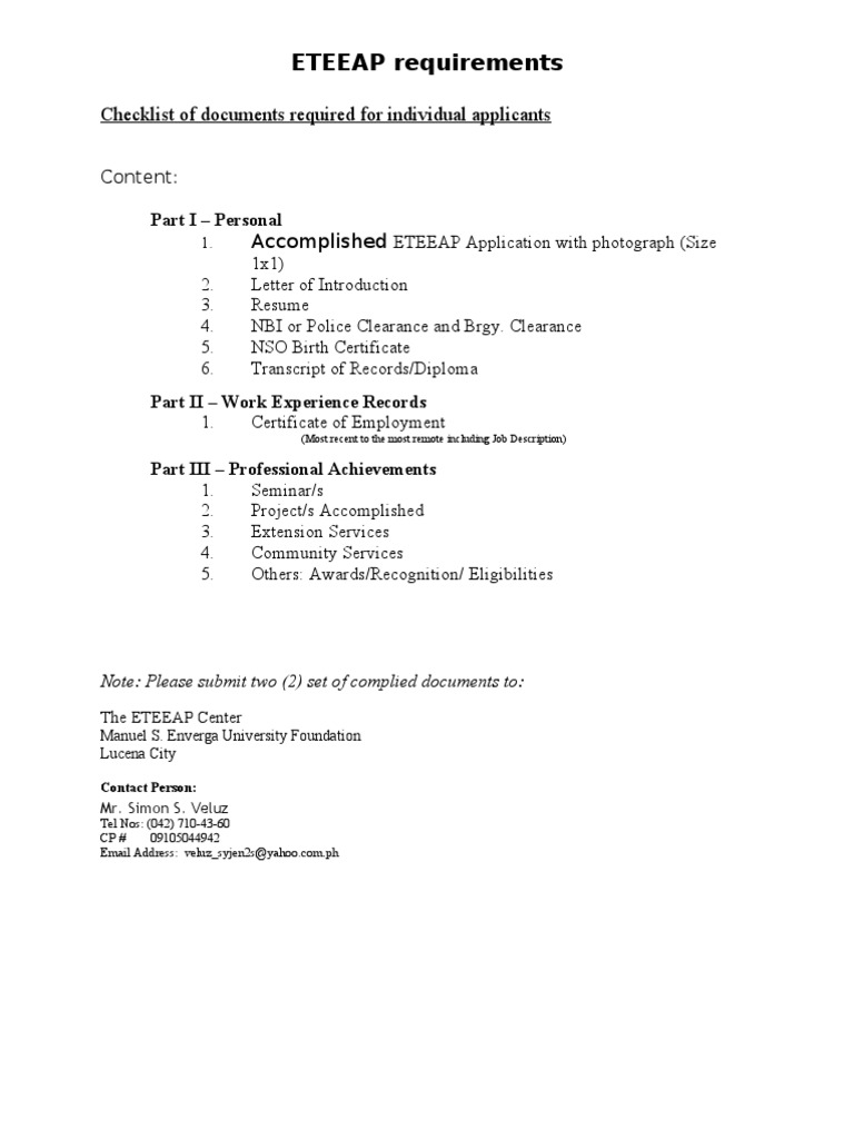 ETEEAP Requirements
