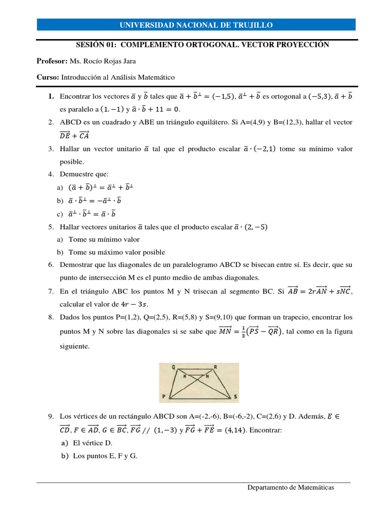 SEMANA1.4-HT-Complemento Ortogonal y Vector Proyección | PDF | Triángulo | Vector Euclidiano