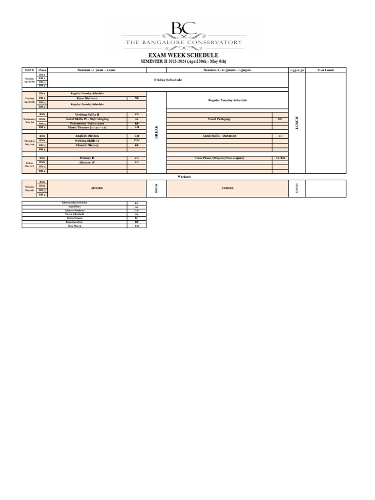 Exam Week Schedule April-May 2024 | PDF