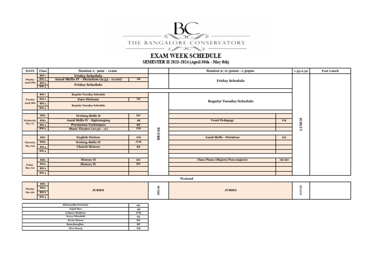 Exam Week Schedule for Semester II 2023-2024 | PDF