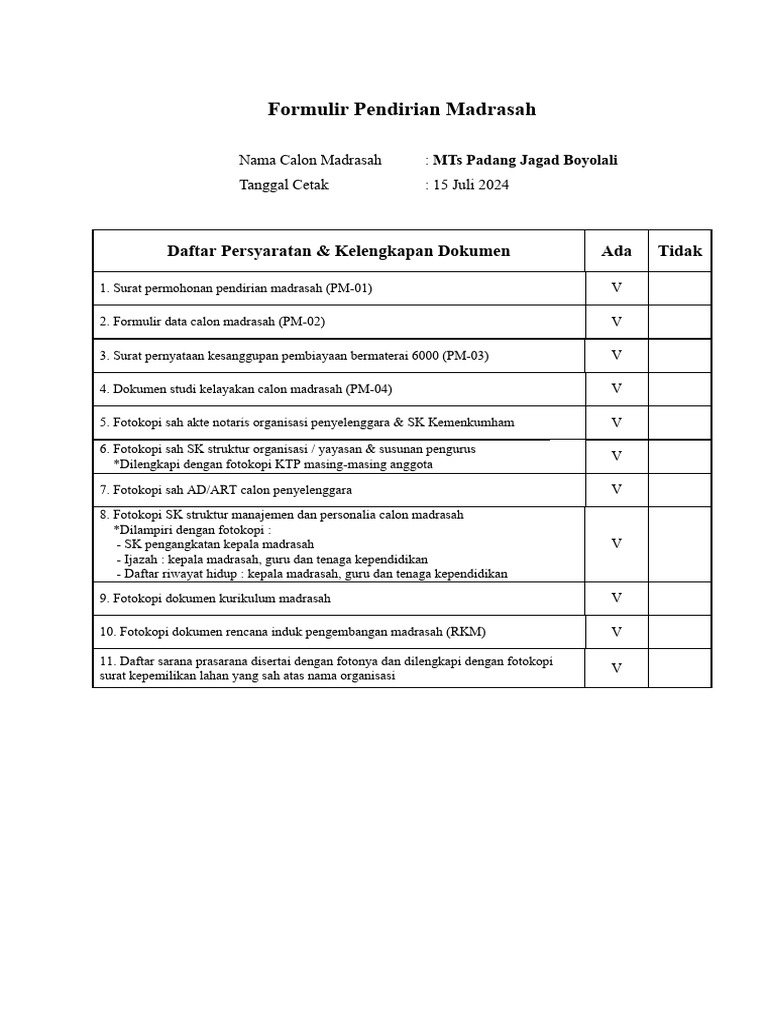 Formulir & Ceklis | PDF