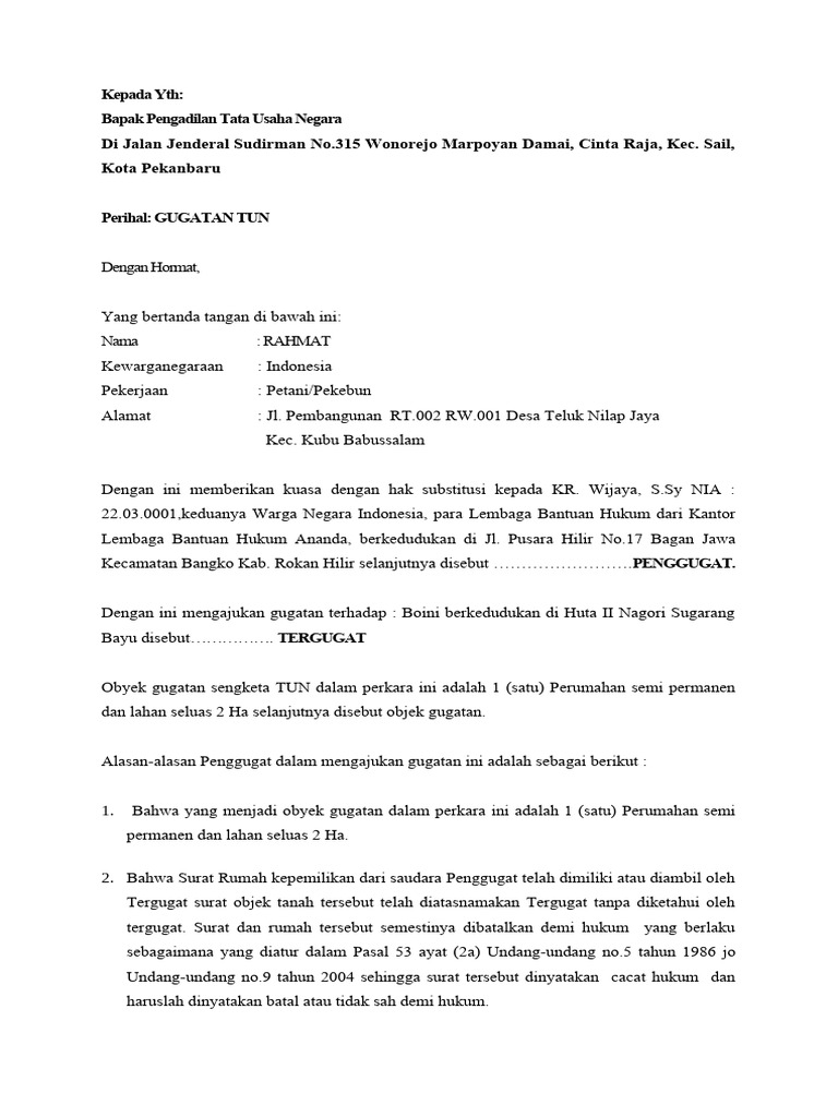 Contoh Surat Gugatan PTUN | PDF