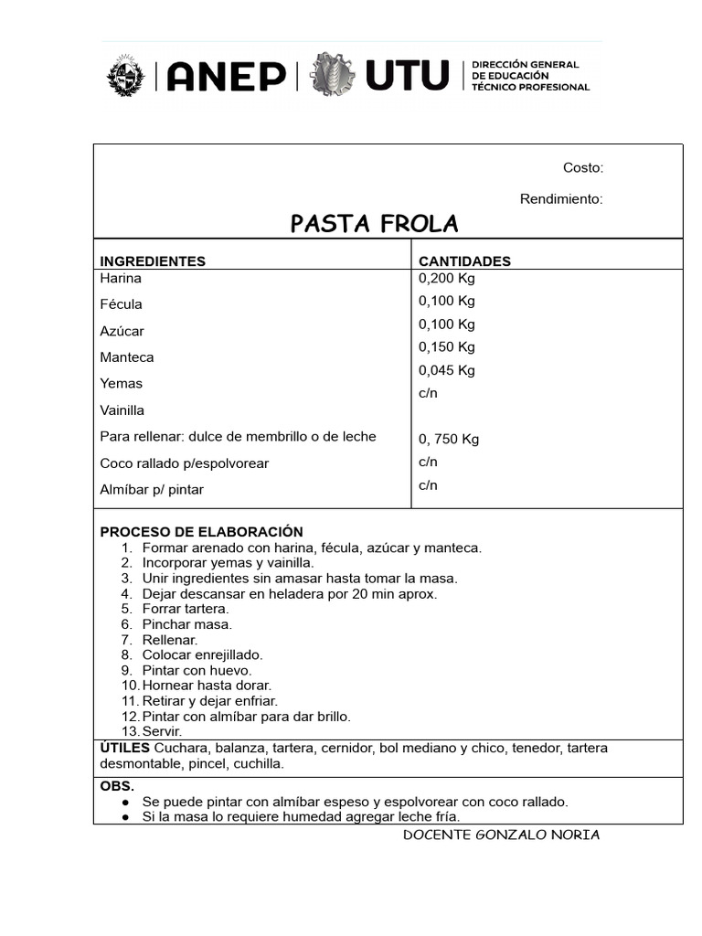 Receta de Pasta Frola Casera | PDF