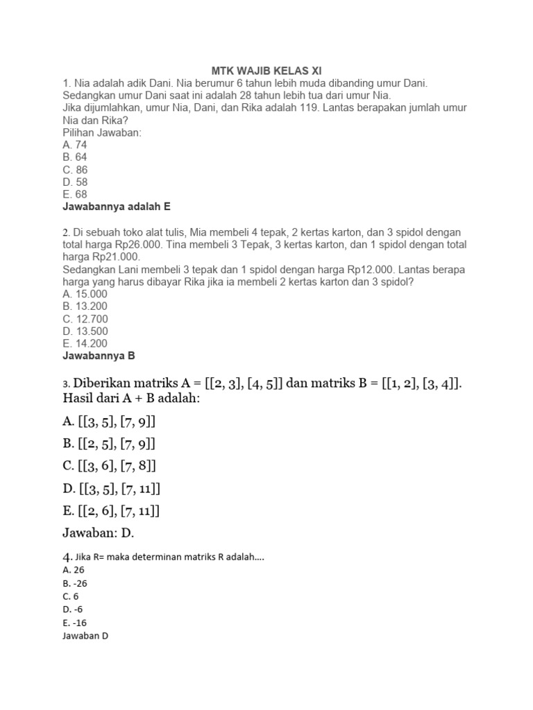 MTK Wajib Kelas Xi | PDF