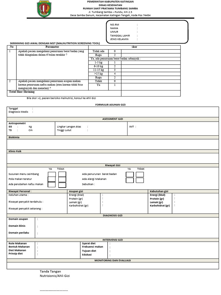 Form Asuhan Gizi Dewasa 2024 Terbaru | PDF