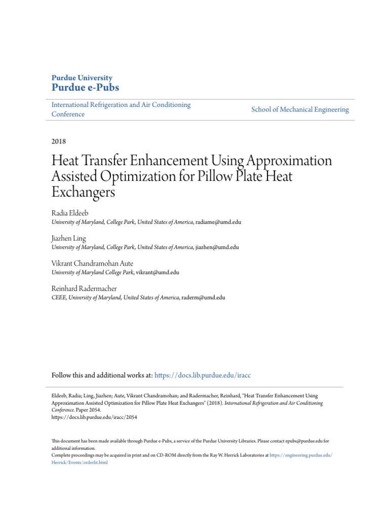 Heat Transfer Enhancement Using Approximation Assisted Optimization For Pillow Plate Heat ...