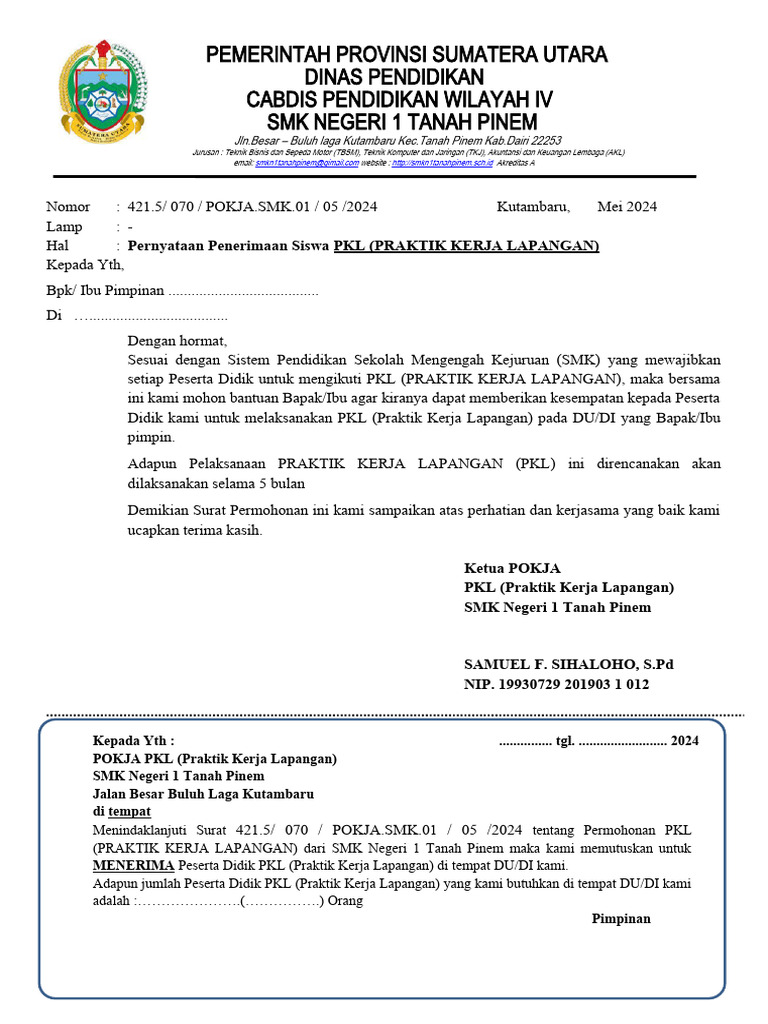 Surat Permohonan pkl 2024 | PDF