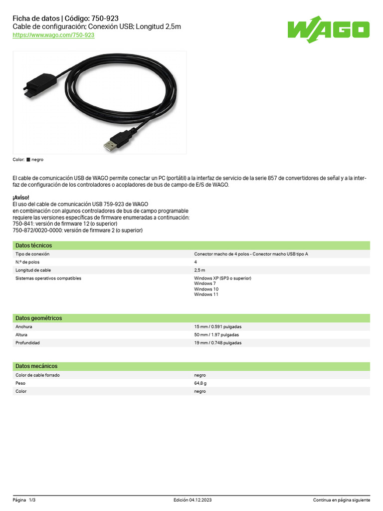 WAGO 750-923es | PDF | USB | Conector eléctrico
