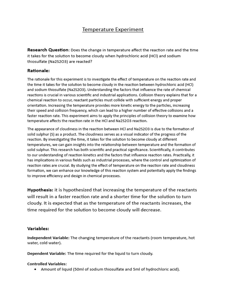 Science Concentration Experiment | PDF | Reaction Rate | Chemical Reactions