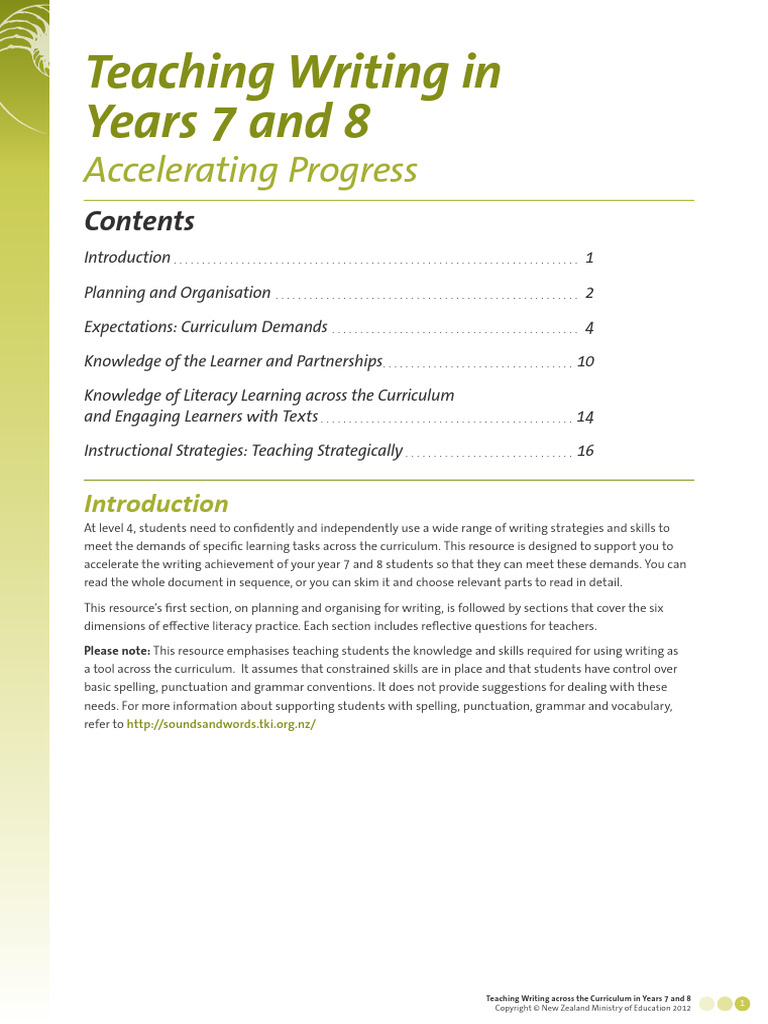 Teaching Writing in Years 7 & 8 | PDF | Learning | Curriculum