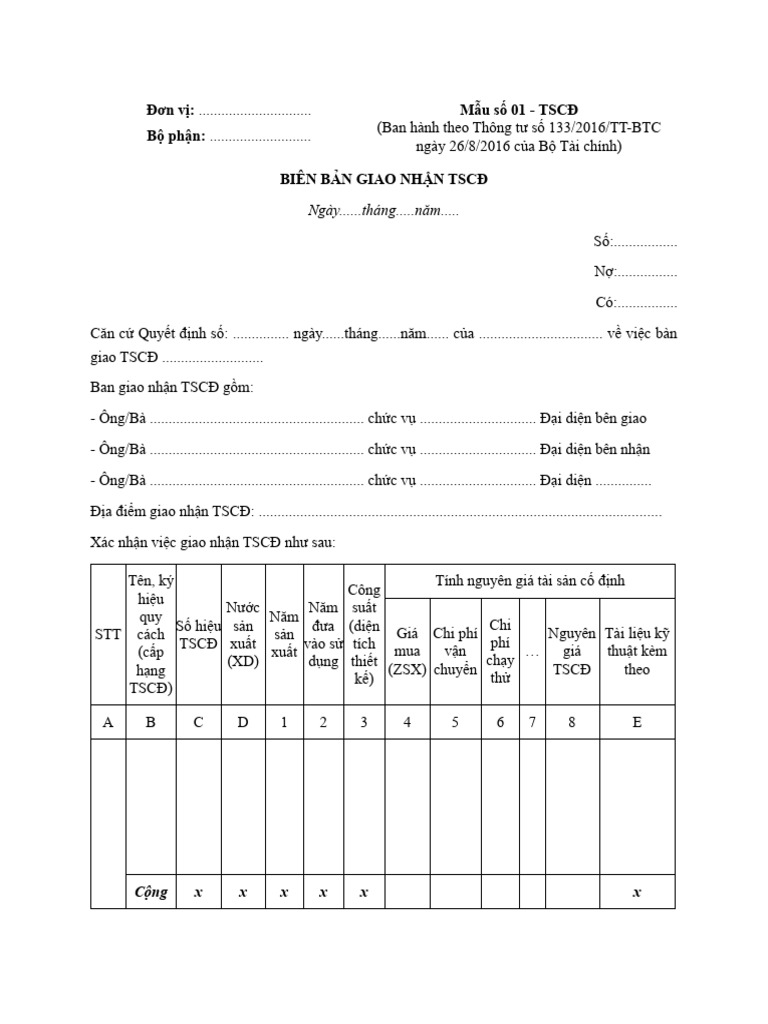 Mau-Bien-Ban-Giao-Nhan-Tai-San-Co Dinh-Mau1 | PDF