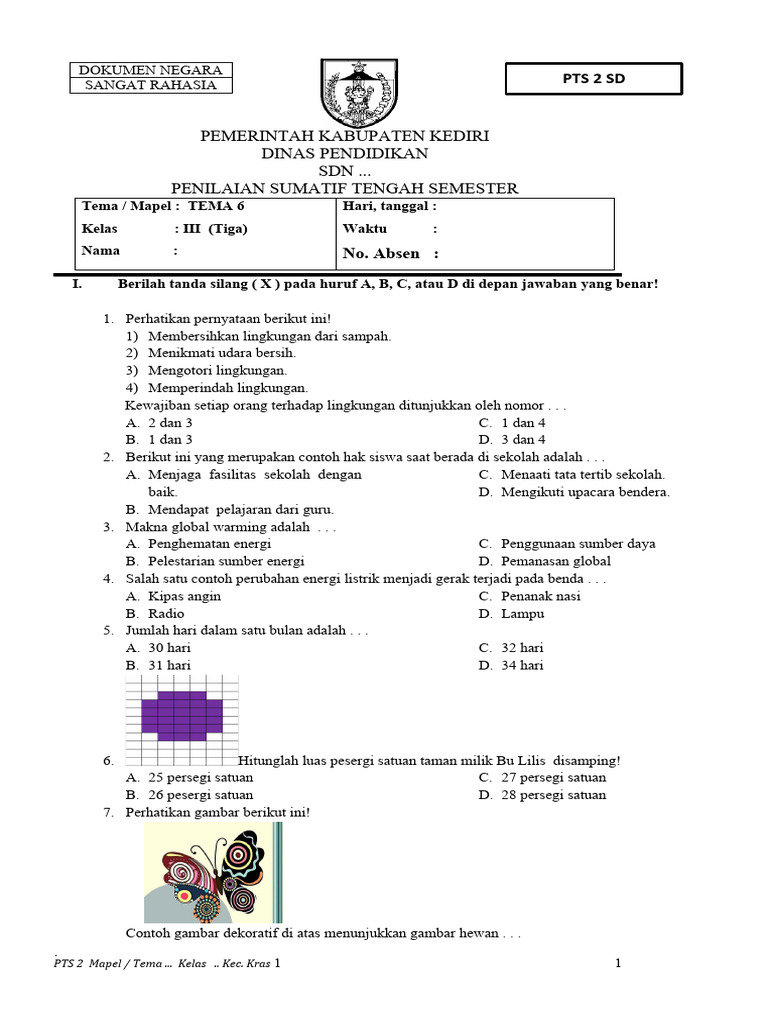 Soal PTS Tema 6 Kelas 3 Semester 2 | PDF