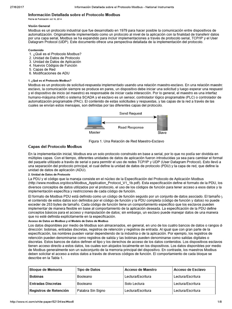 Información Detallada Sobre El Protocolo Modbus - National Instruments | PDF | Protocolo de ...