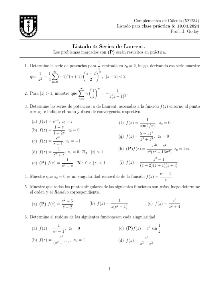 Listado 5 Complemento Calculo | PDF | Análisis matemático | Análisis complejo