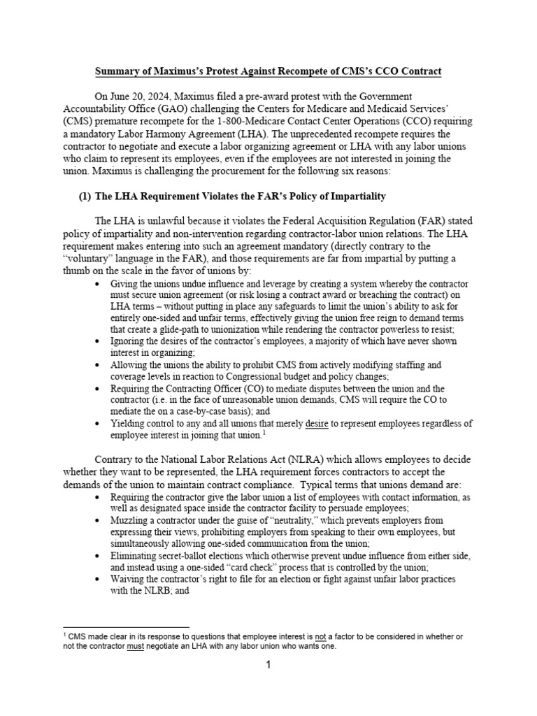 Maximus's Protest on CMS CCO Contract Recompete | PDF | Employment ...