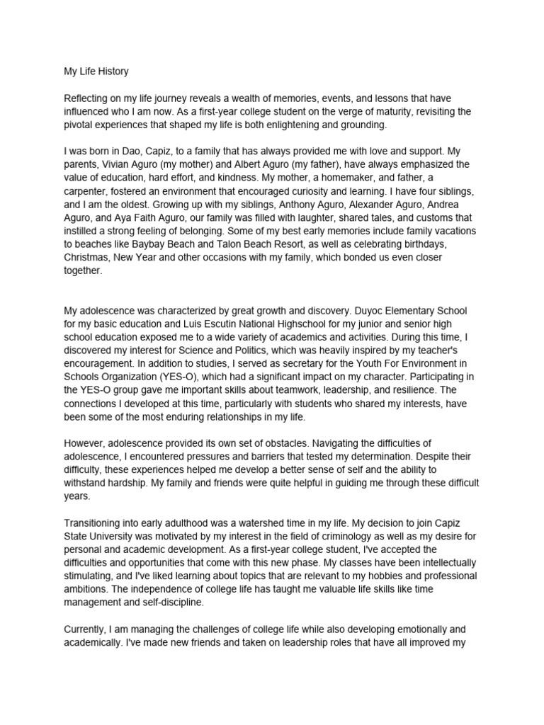 My Life History | PDF | Adolescence | Experience