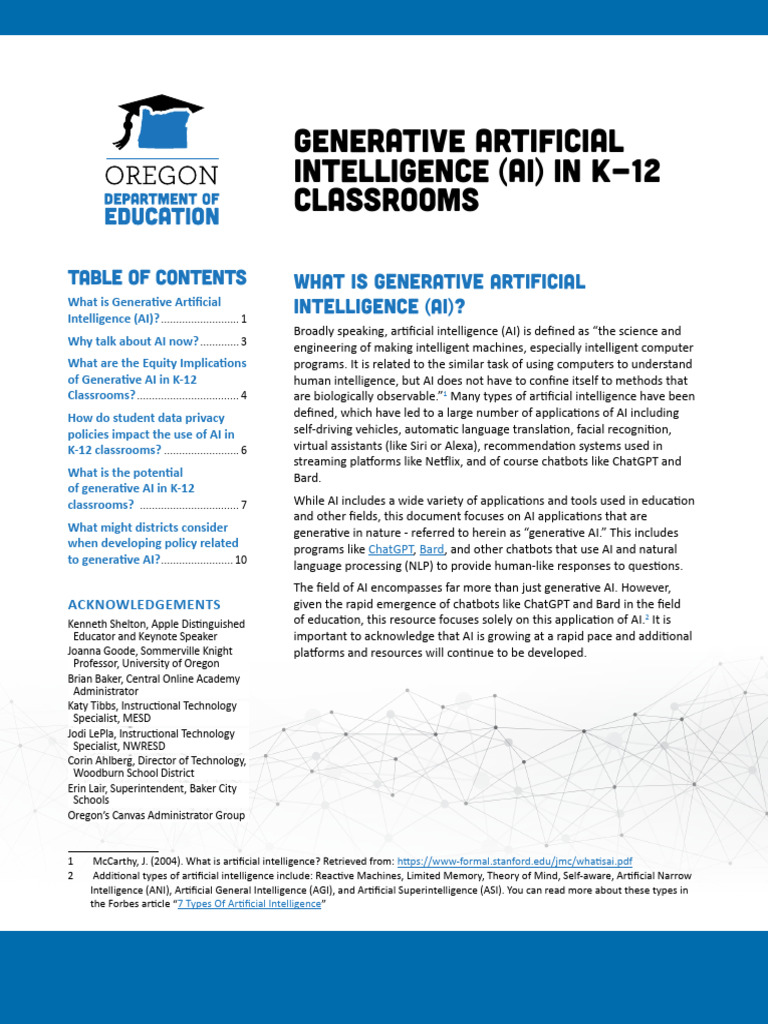 ODE Generative Artificial Intelligence Ai in K-12 Classrooms 2023 | PDF | Artificial ...