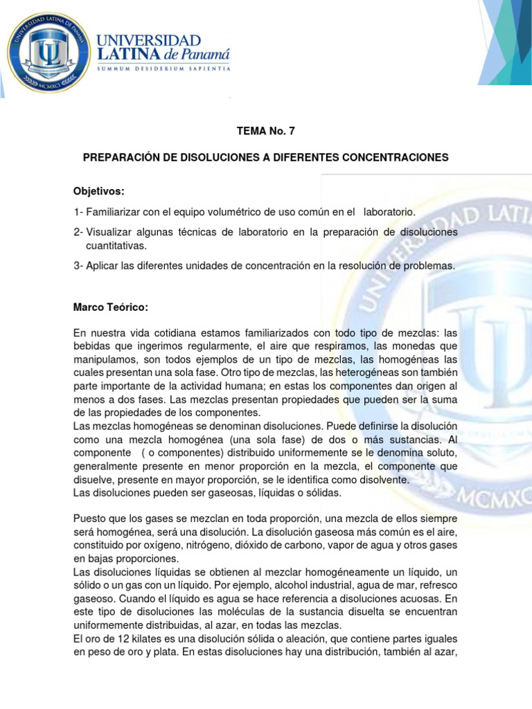Tema 7. Preparación de Disoluciones | PDF | Concentración | Mezcla