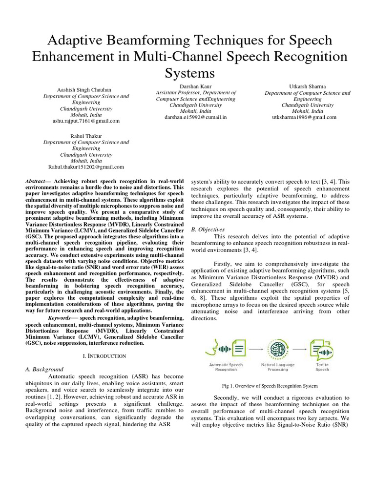 Adaptive Beamforming Techniques For Speech | PDF | Speech Recognition ...