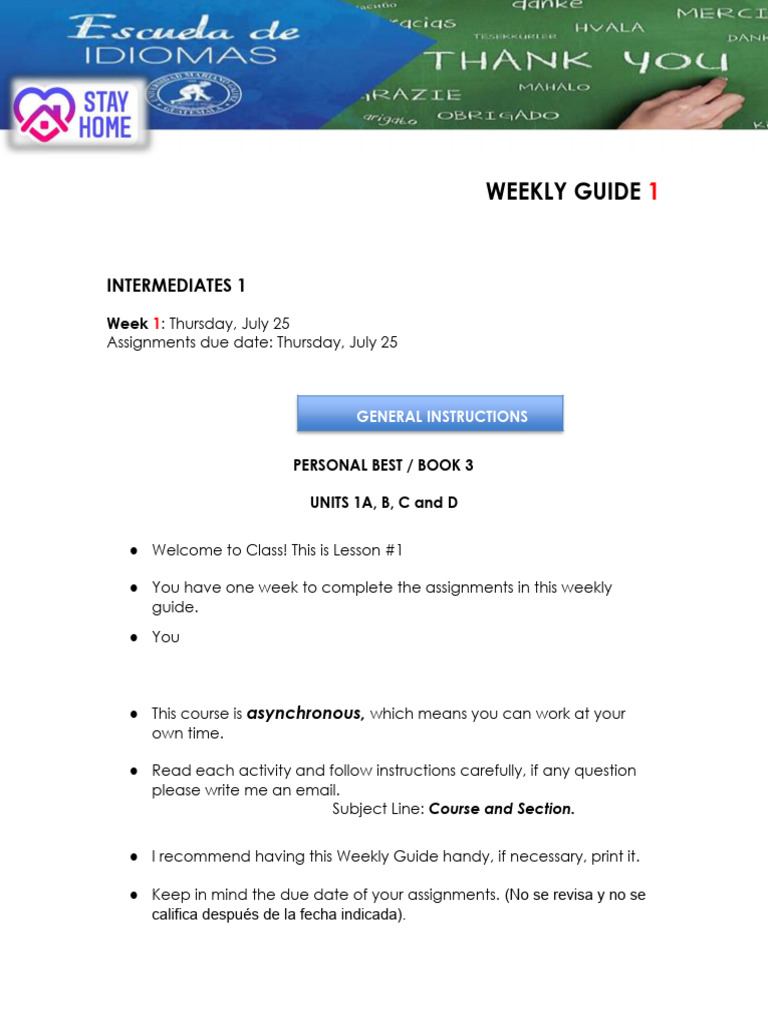 Weekly Guide for Intermediate English 1 | PDF | Language Arts & Discipline
