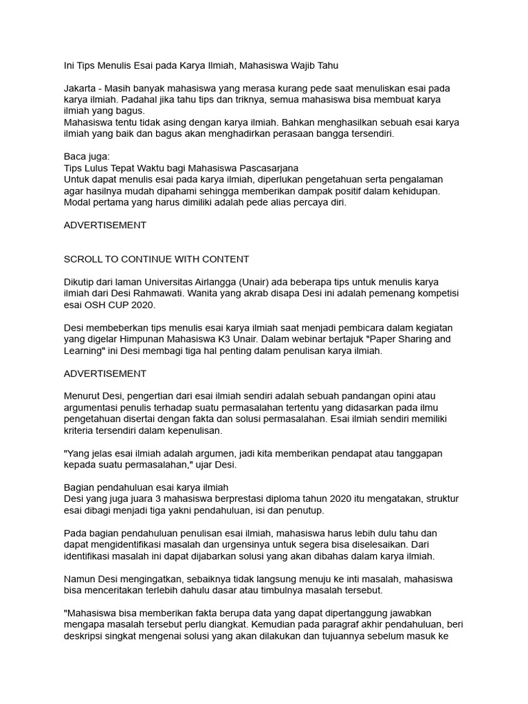 Ini Tips Menulis Esai Pada Karya Ilmiah Pdf