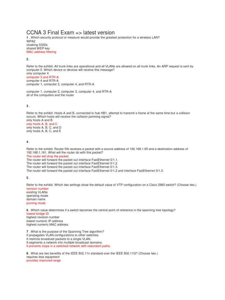 CCNA 3 Final Exam Latest Version: MAC Address Filtering | PDF | Network ...