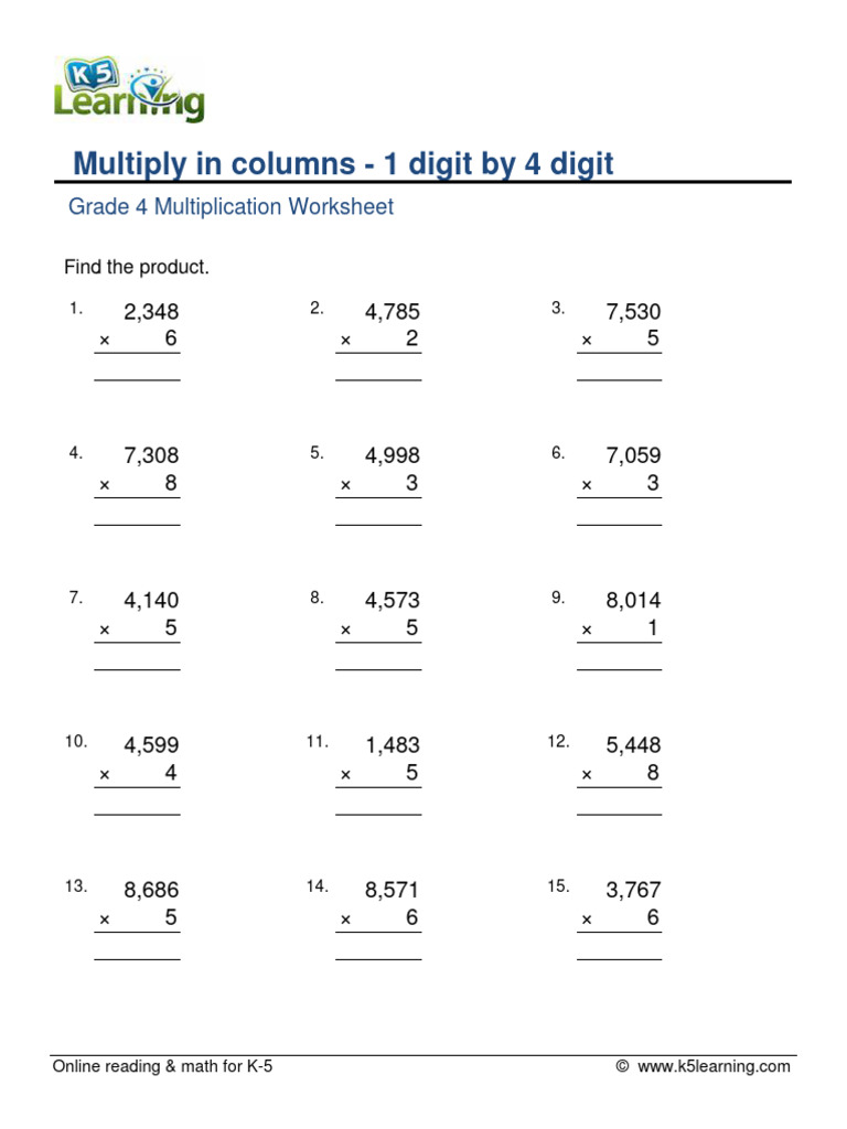 Multiply in Columns - 1 Digit by 4 Digit-2 | PDF | Home & Garden