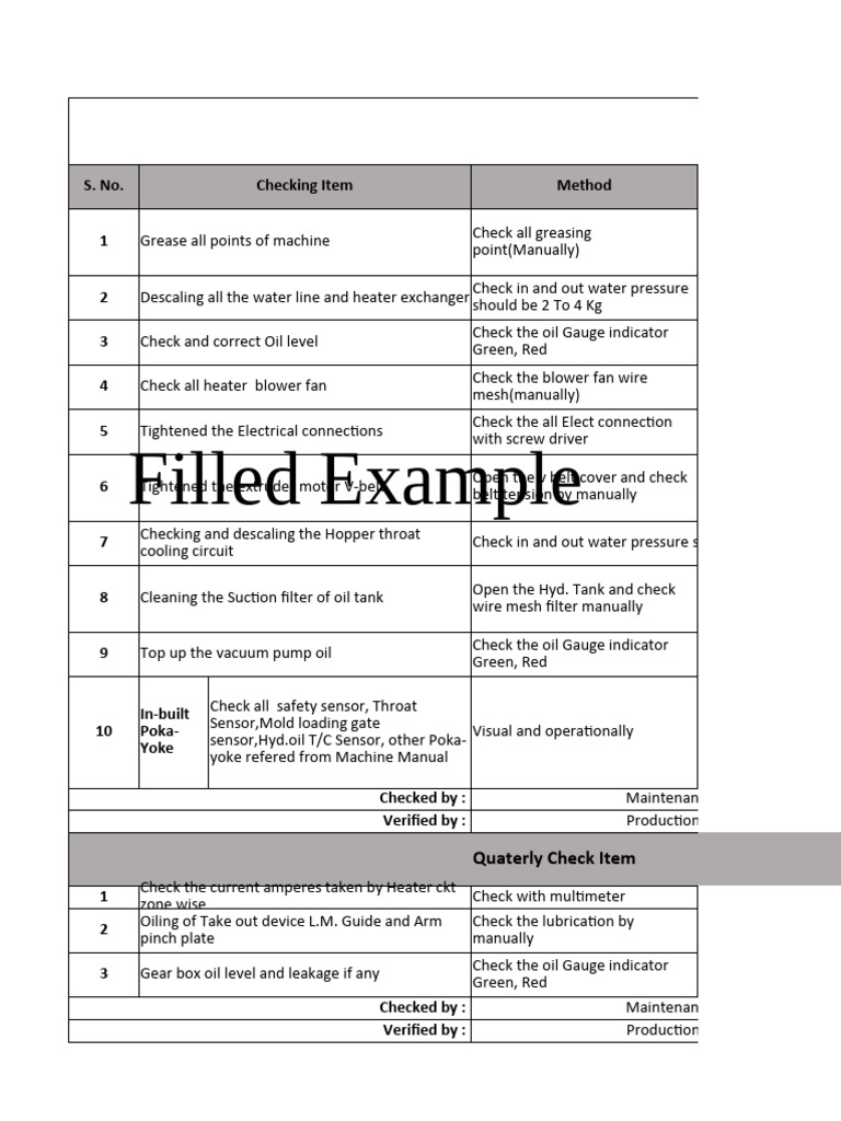PM Check Sheet - Reference | PDF | Manufactured Goods | Mechanical ...
