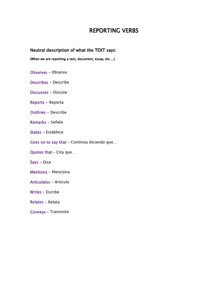 Essential Reporting Verbs Guide | PDF