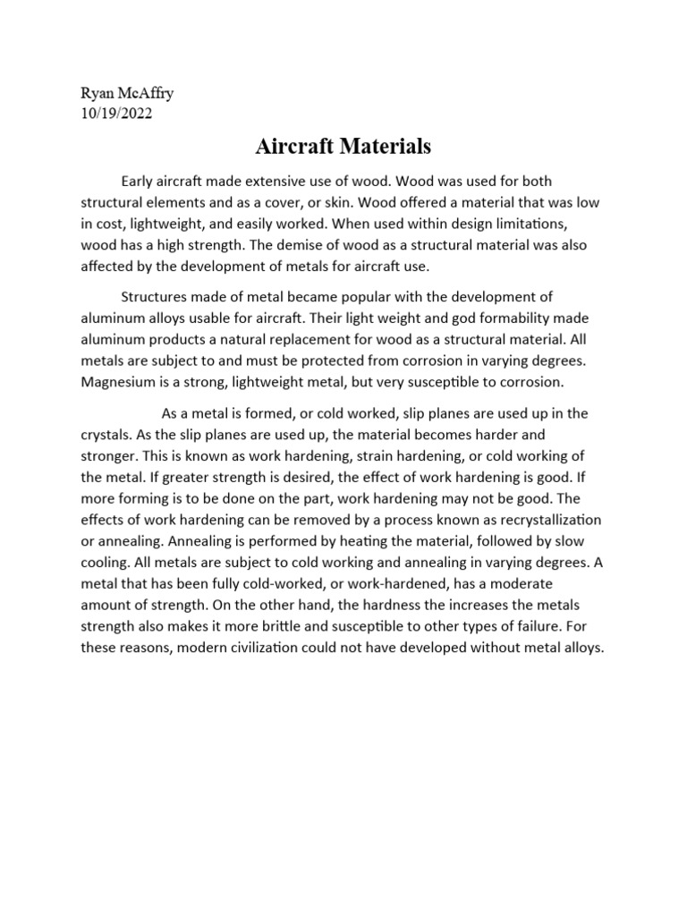 Aircraft Material Report | PDF | Technology & Engineering