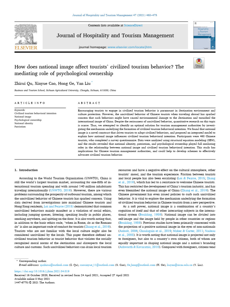 Journal of Hospitality and Tourism Management | PDF | Identity (Social ...