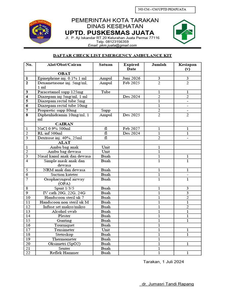 Check List Ambulance Kit | PDF