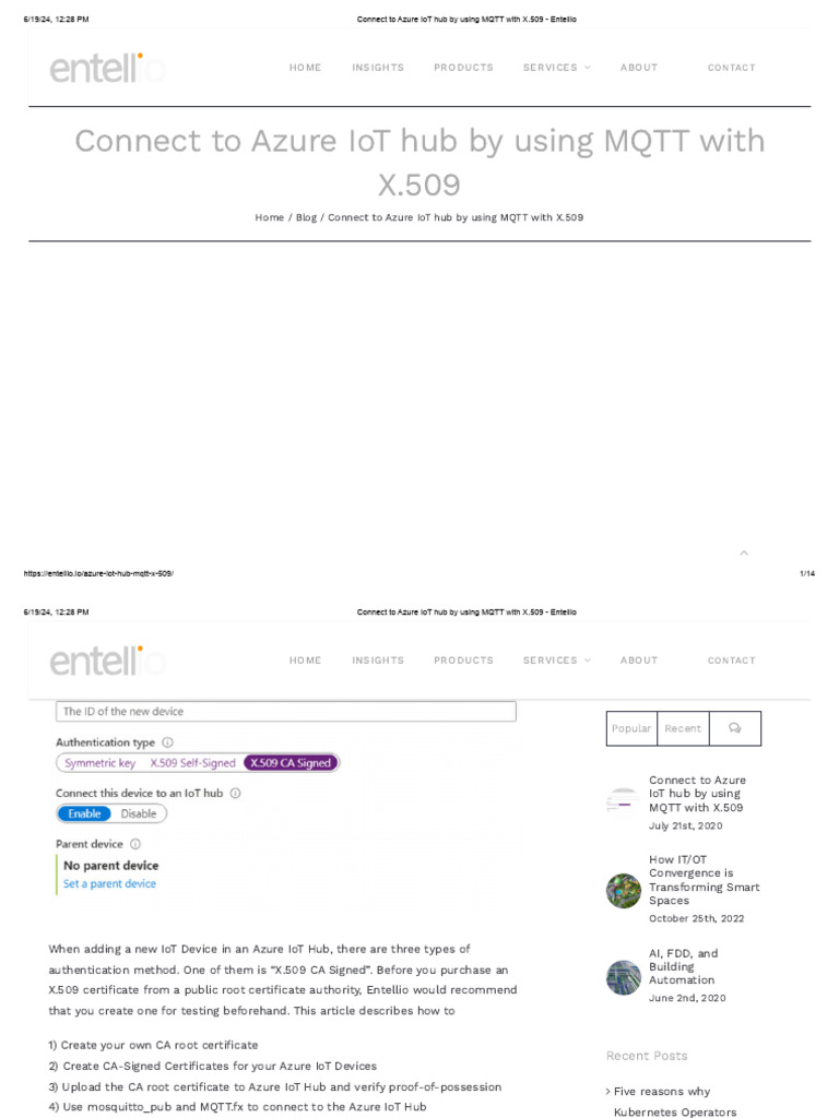 Connect to Azure IoT hub by using MQTT with X.509 - Entellio | Download Free PDF | Internet Of ...